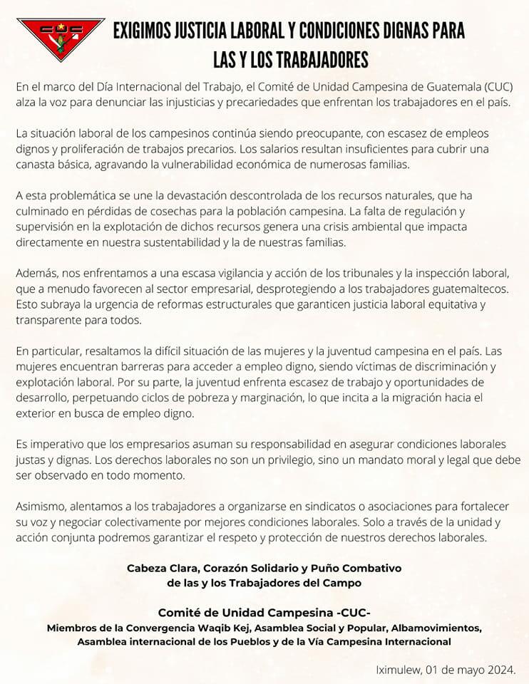 Comunicado: Exigimos justicia laboral y condiciones dignas para las y ...